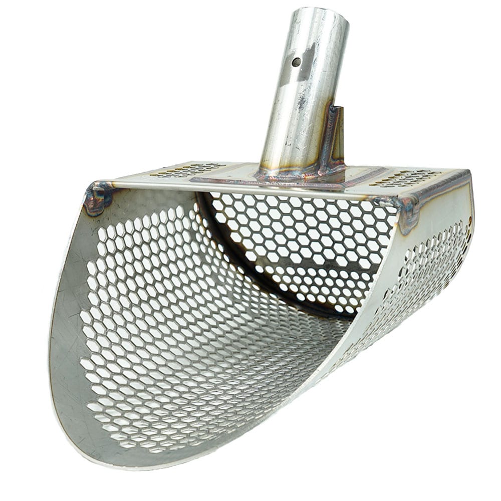 T-Rex 8" Wide Stainless Steel Sand Scoop, 3/8" Holes, Carbon Fiber Han ...
